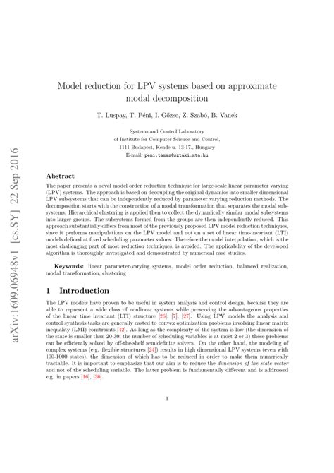 pdf model reduction for lpv systems based on approximate modal