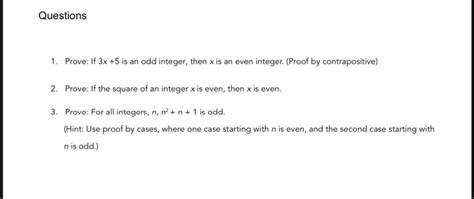 solved questions 1 prove if 3x 5 is an odd integer then