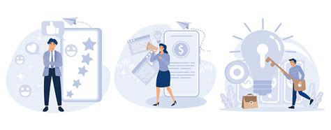 비즈니스 성공 개념 인상 관리 비즈니스 홍보 기업가 정신 개인 브랜드 전략 평면 벡터 현대 그림 설정 개념에 대한 스톡 벡터