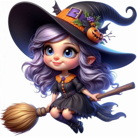 Милая ведьмочка на метле Helloween Хеллоуин Милые рисунки Иллюстрации Рисунки
