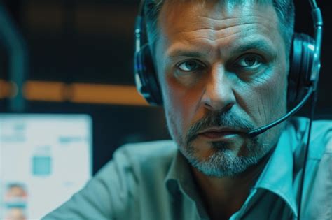 A Man Wearing A Headset Sitting In Front Of A Computer Suitable For Use In Call Centers Customer