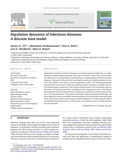 Pdf Population Dynamics Of Infectious Diseases A Discrete Time Model