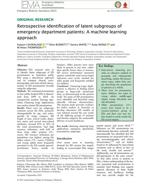 Pdf Retrospective Identification Of Latent Subgroups Of Emergency Department Patients A