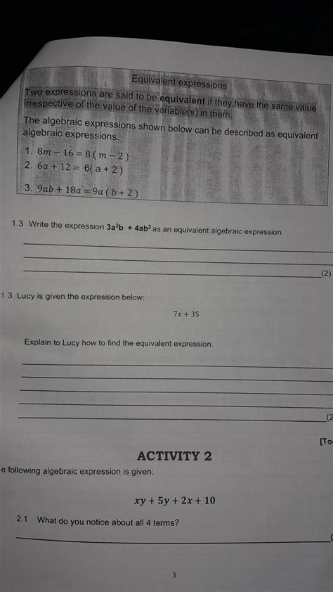 Solved Equivalent Expressions Two Expressions Are Said To Be Chegg