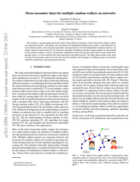 Pdf Mean Encounter Times For Multiple Random Walkers On Networks
