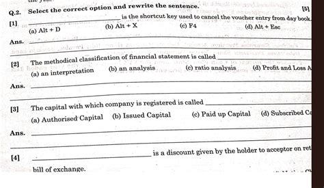 Q 2 Select The Correct Option And Rewrite The Sentence [5][1] Is The
