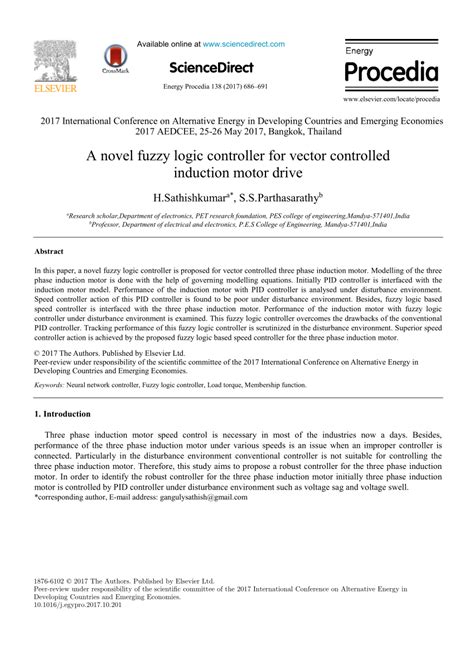 Pdf A Novel Fuzzy Logic Controller For Vector Controlled Induction
