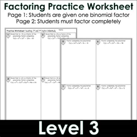 Factoring Polynomials Of Third And Fourth Degree Activities By Algebra Star