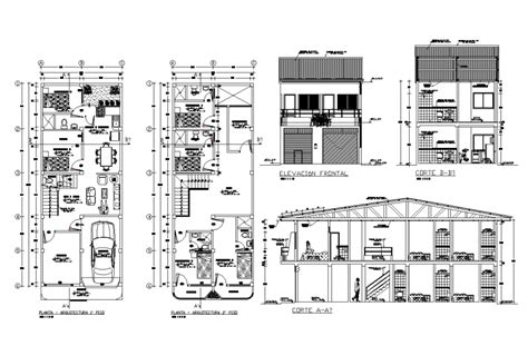 Elevation Section And Plan Of House 2d View Cad Construction Block Autocad File Building