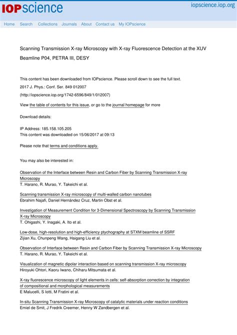 Pdf Scanning Transmission X Ray Microscopy With X Ray Fluorescence Detection At The Xuv