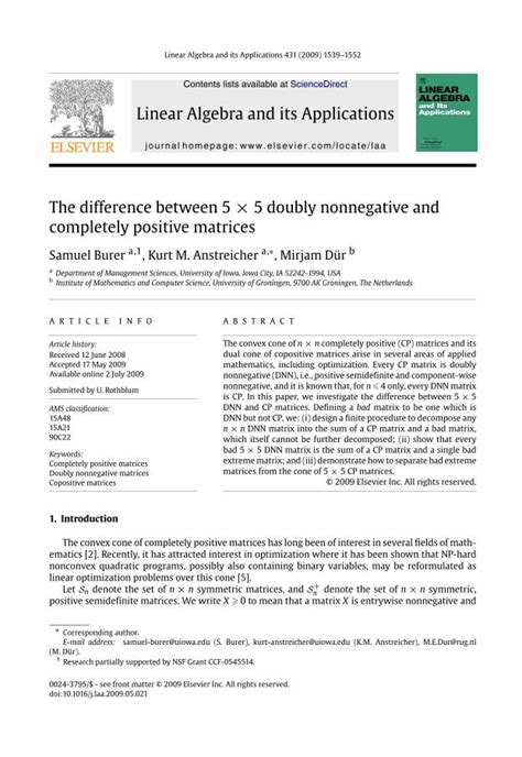 Pdf The Difference Between Doubly Nonnegative And Completely Positive