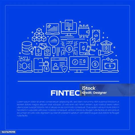 Fintech 관련 라인 스타일 배너 디자인 웹 페이지 헤드 라인 브로셔 연례 보고서 및 책 표지 개념에 대한 스톡 벡터 아트 및 기타 이미지 Istock