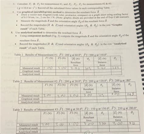 solved 3 calculate f1andf2 for measurement 1 and f1 f2 f3