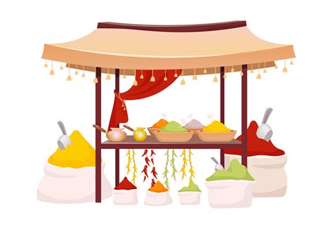 Indian Bazaar Tent With Spices And Herbs Cartoon Vector Illustration