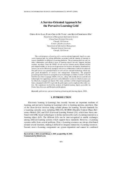 Pdf A Service Oriented Approach For The Pervasive Learning Grid