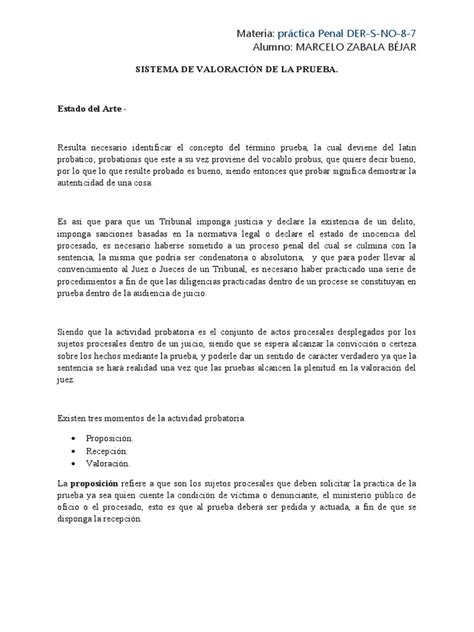 sistema de valoraciÓn de la prueb1 pdf evidencia ley