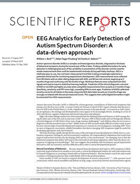 Pdf Eeg Analytics For Early Detection Of Autism Spectrum Disorder A Data Driven Approach