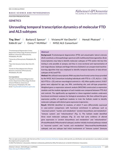 Pdf Unraveling Temporal Transcription Dynamics Of Molecular Ftd And Als Subtypes