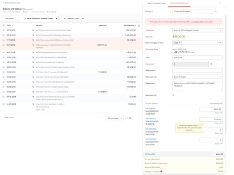 cannot match a transaction manually