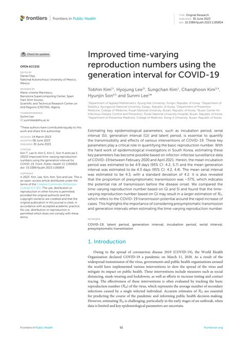 Pdf Improved Time Varying Reproduction Numbers Using The Generation
