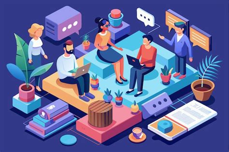 Isometric Illustration Of Diverse People In Office Chatting And Working