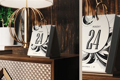 Daily Flip Desk Calendar With Gold Ring Mockup