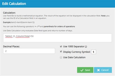 Table Calculations In The E Forms Designer
