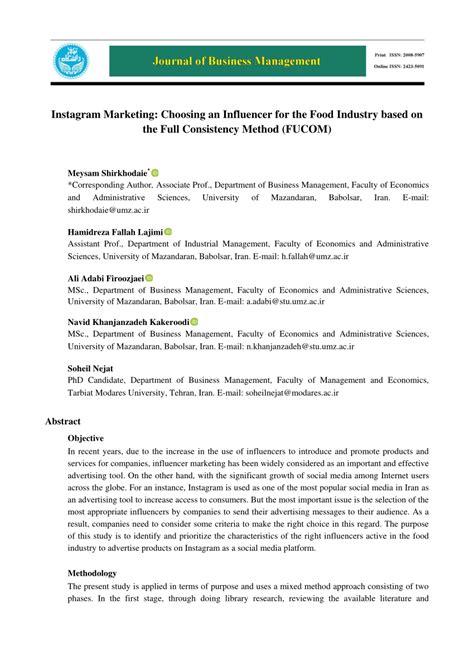 Pdf Instagram Marketing Choosing An Influencer For The Food Industry