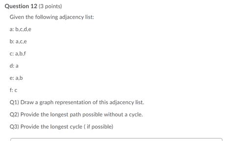solved question 12 3 points given the following adjacency
