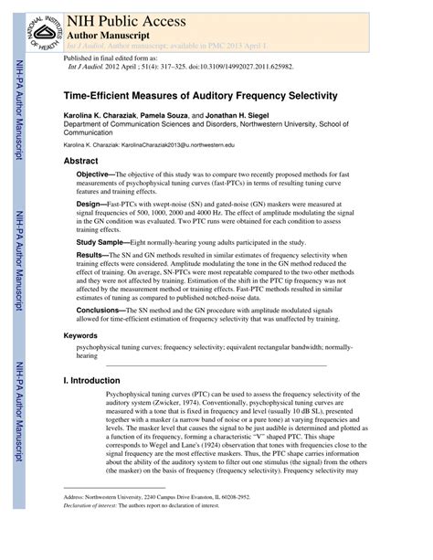 Pdf Time Efficient Measures Of Auditory Frequency Selectivity