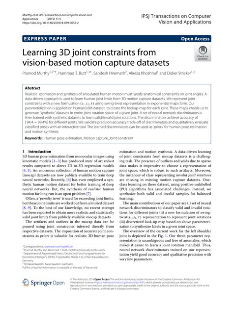 Pdf Learning 3d Joint Constraints From Vision Based Motion Capture Datasets