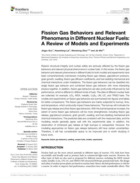 Pdf Fission Gas Behaviors And Relevant Phenomena In Different Nuclear