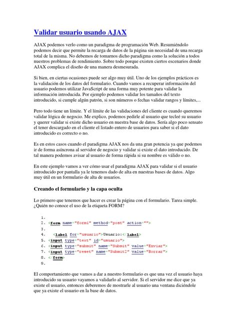 Validar Usuario Usando Ajax Pdf Ajax Programación Servidor Web