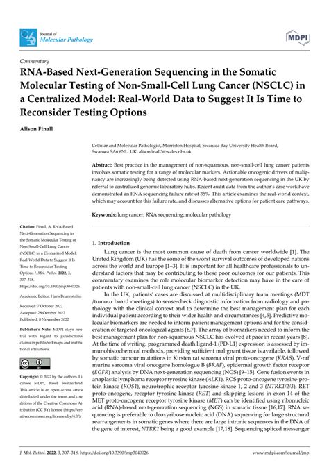 Pdf Rna Based Next Generation Sequencing In The Somatic Molecular Testing Of Non Small Cell