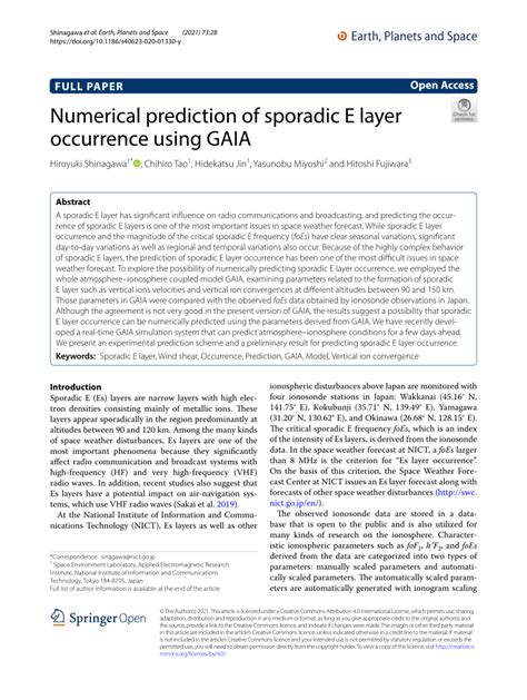 Pdf Numerical Prediction Of Sporadic E Layer Occurrence Using Gaia