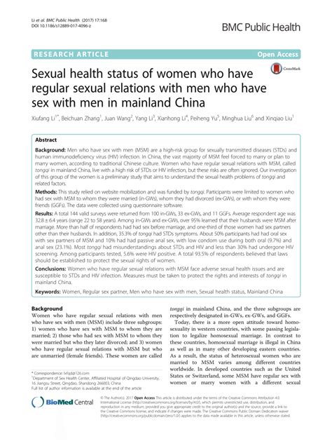 PDF Sexual Health Status Of Women Who Have Regular Sexual Relations With Men Who Have Sex With