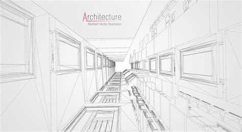 현대 건축 와이어프레임 도시 와이어 프레임의 개념입니다 건축 Cad 도면의 와이어프레임 건물 그림입니다 프리미엄 벡터