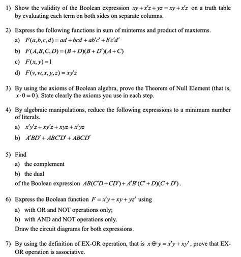 Solved 1 Show The Validity Of The Boolean Expression Xy
