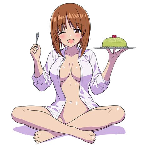 Kotorigaka Nishizumi Miho Girls Und Panzer Girl Blush Bottomless Breasts Brown Eyes