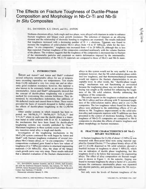 Pdf Effects On Fracture Toughness Of Ductile Phase Composition And Morphology In Nb Cr Ti And