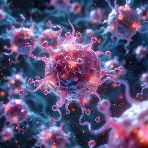 Premium Photo Abstract Representation Of A Virus Attacking A Cell Scientific Concept