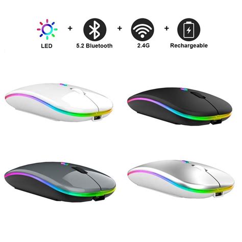 Badu Bg Безжична мишка Bluetooth Rgb акумулаторна мишка Безжична компютърна мишка Led подсветка
