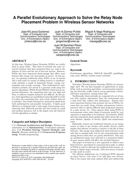 Pdf A Parallel Evolutionary Approach To Solve The Relay Node