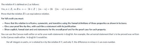 Solved The Relation R Is Defined On Z As Follows Chegg