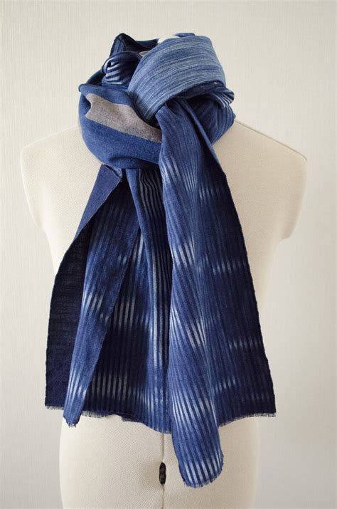 Japanese Aizome Indigo Dyeing Fabric Patchwork Scarf With Wave Stitch