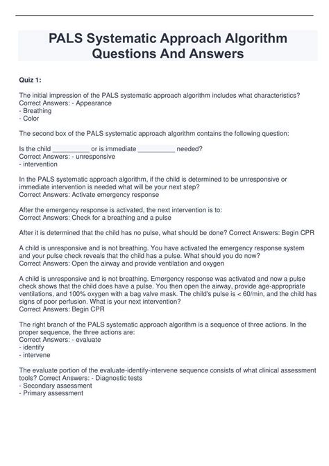 Pals Systematic Approach Algorithm Questions And Answers With Complete Solutions Pals Stuvia Us