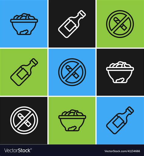 Set Line Date Fruit In Bowl No Smoking And Bottle Vector Image