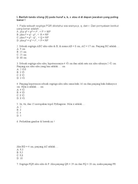 Soal Teorema Pythagoras Kelas 8 Smp Pdf