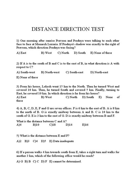 Direction Test Pdf