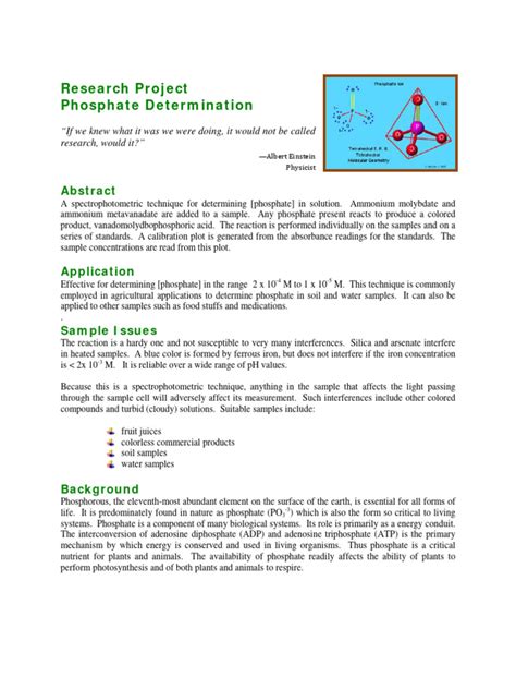 Researchprojectphosphatedetermination Pdf Analytical Chemistry